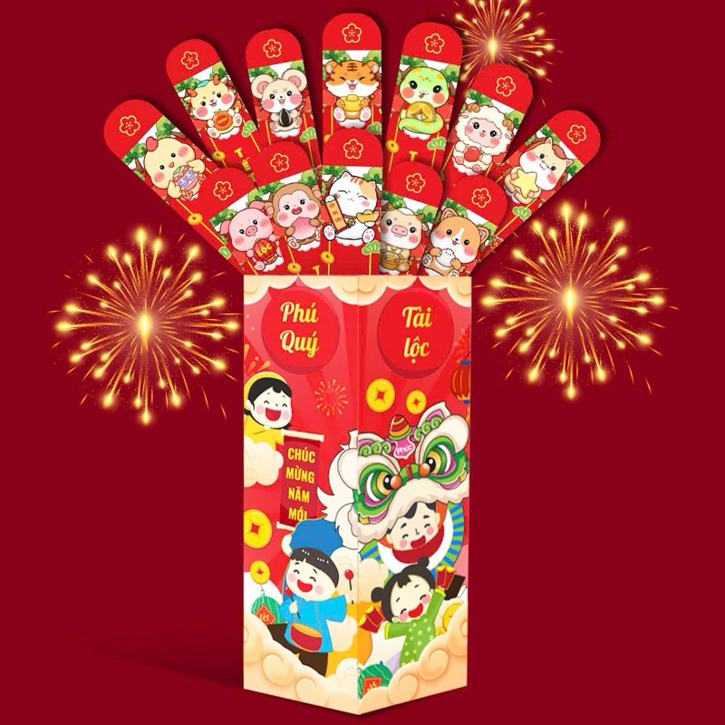 Bao lì xì gieo quẻ 12 con giáp Combo 1 hộp + 12 quẻ bao lì xì quẻ bao ...
