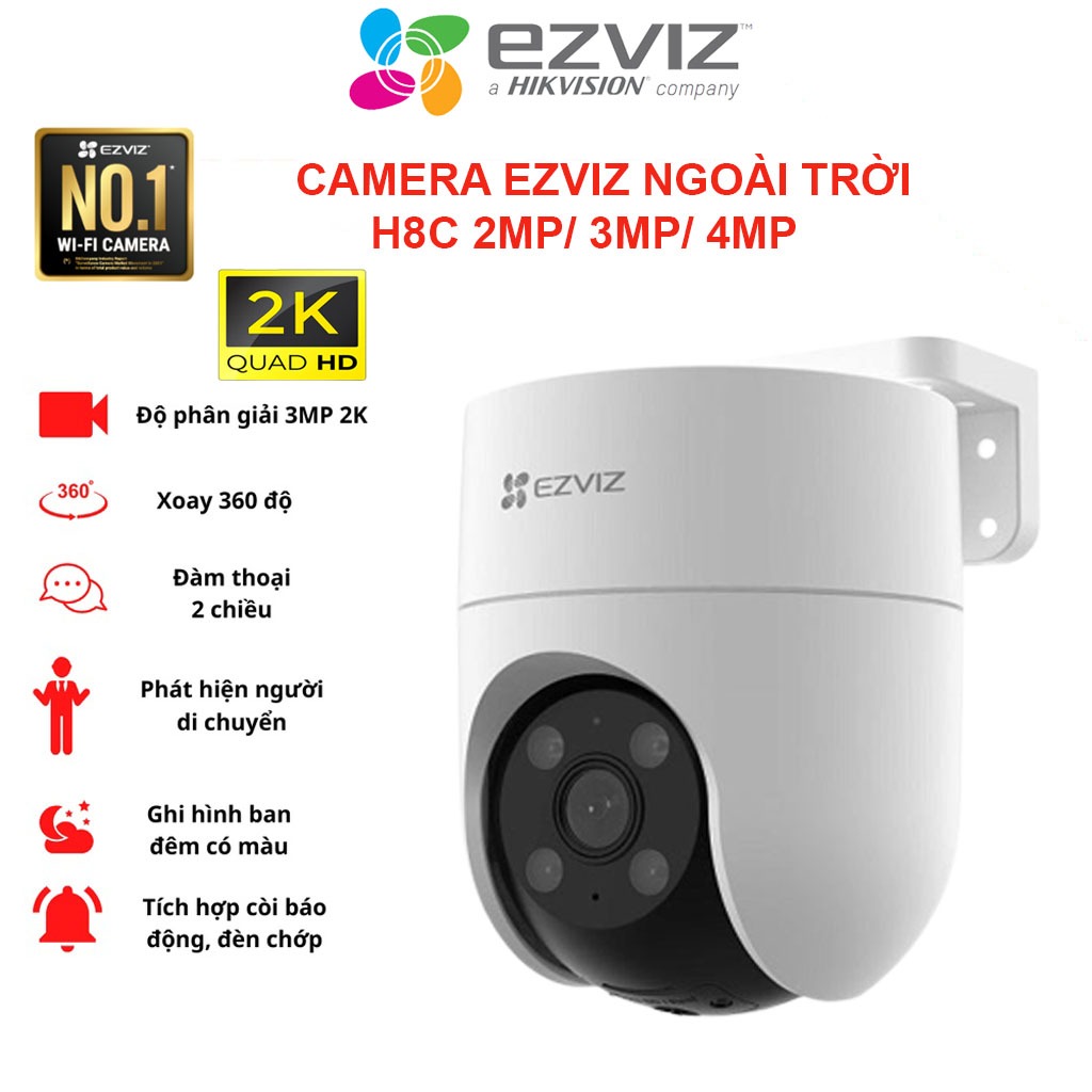 Camera Ngoài Trời Wifi EZVIZ H8C Pro 3M/ 4M/ 5MP Xoay 360, Tích Hợp AI ...