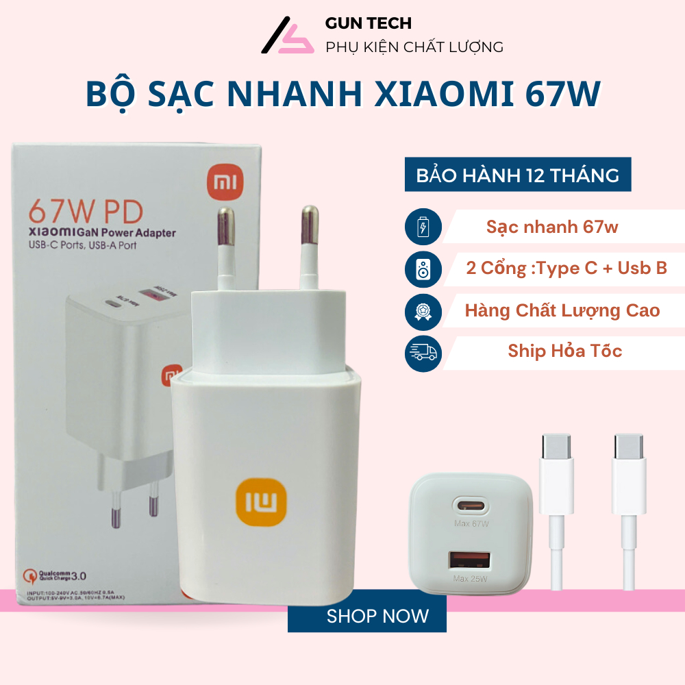 Bộ sạc nhanh Xiaomi 67W sạc nhanh chính hãng đa năng 1PD 67W + 1USB 25W, không nóng | Shopee ...