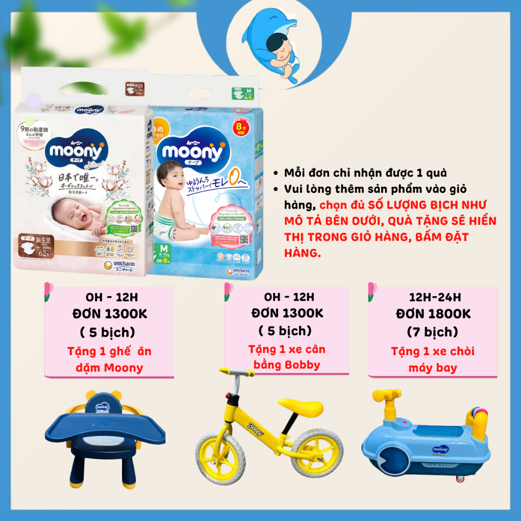 [SP có voucher Live X] Bỉm dán/quần Moony Natural/ Moony Blue siêu cao ...