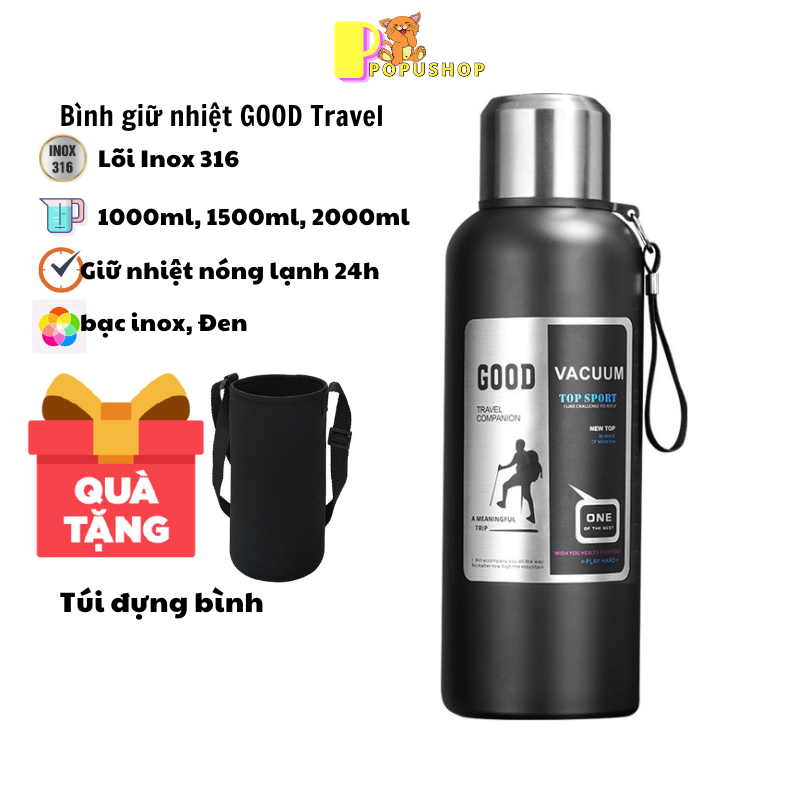 Bình giữ nhiệt inox 316 [TẶNG TÚI ] giữ nhiệt 24h dung tích 2000ml 1500ml 1000ml Good travel có ...