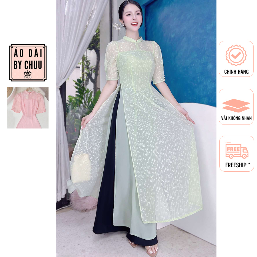 Áo dài truyền thống nữ 4 tà tơ hạt ngọc giọt sương không kèm quần CHUU ...