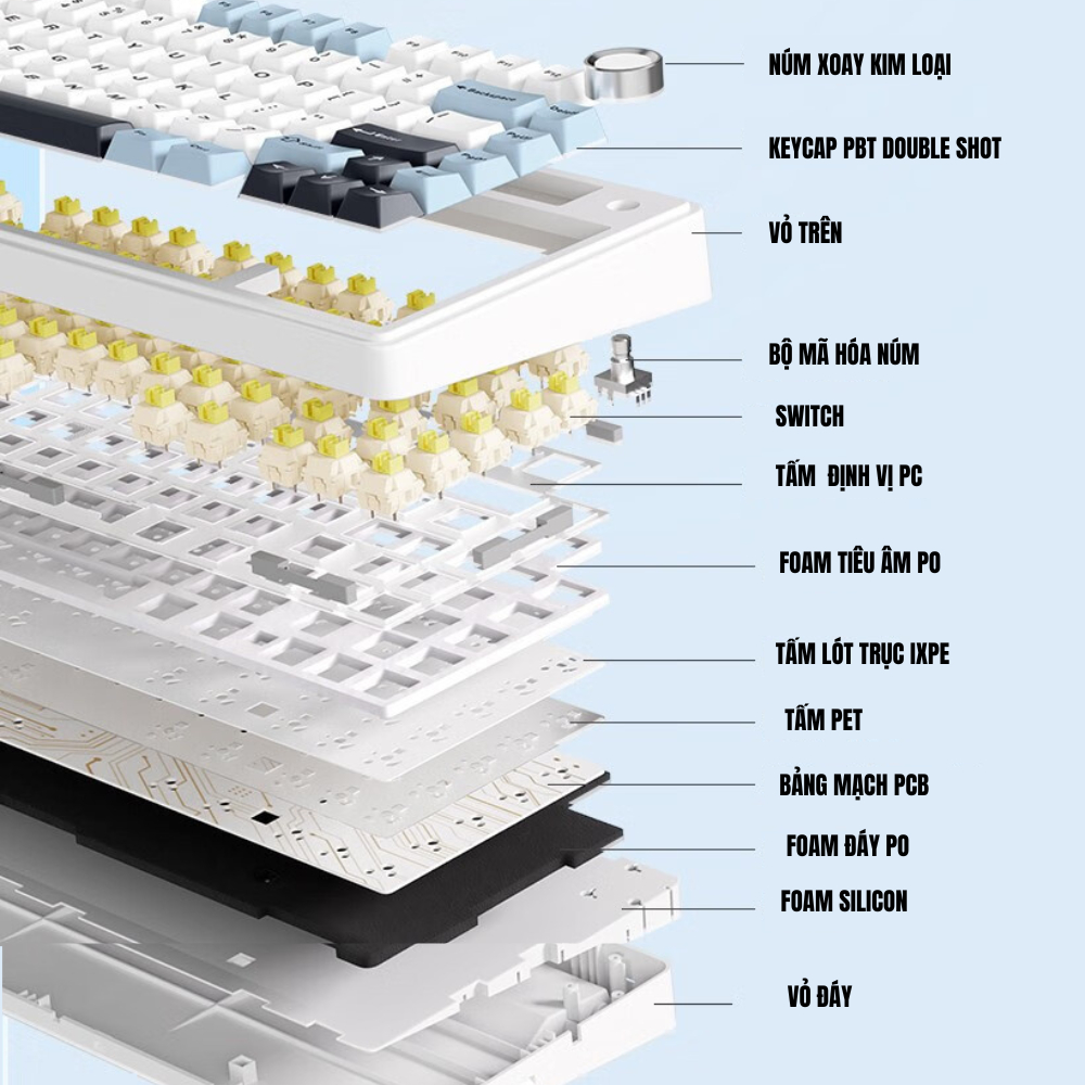 [Hàng Sẵn] Bàn phím cơ không dây Aula f75 mạch xuôi, 3 mode, hotswap, led rgb, full foam, keycap ...