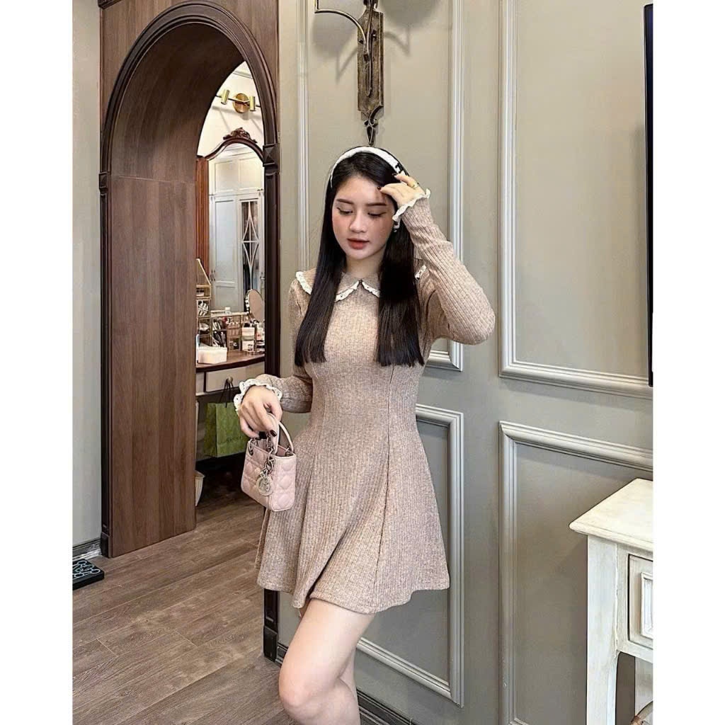 SALE A175 Váy Kiểu Nữ Dài Tay Cách Điệu Tiểu Thư Len Tăm 2 Màu Freesize ...
