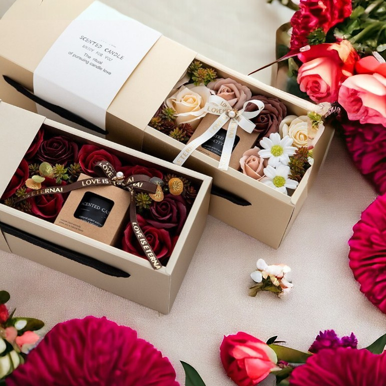 Hộp Quà Tặng Nến Thơm Kèm Hoa Lụa Cao Cấp Giúp Thư Giãn, Khử Mùi, Trang ...