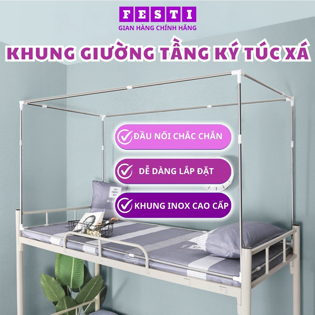 Khung treo rèm giường tầng kí túc xá, khung treo màn giường tầng 2 ktx inox không gỉ chịu lực ...