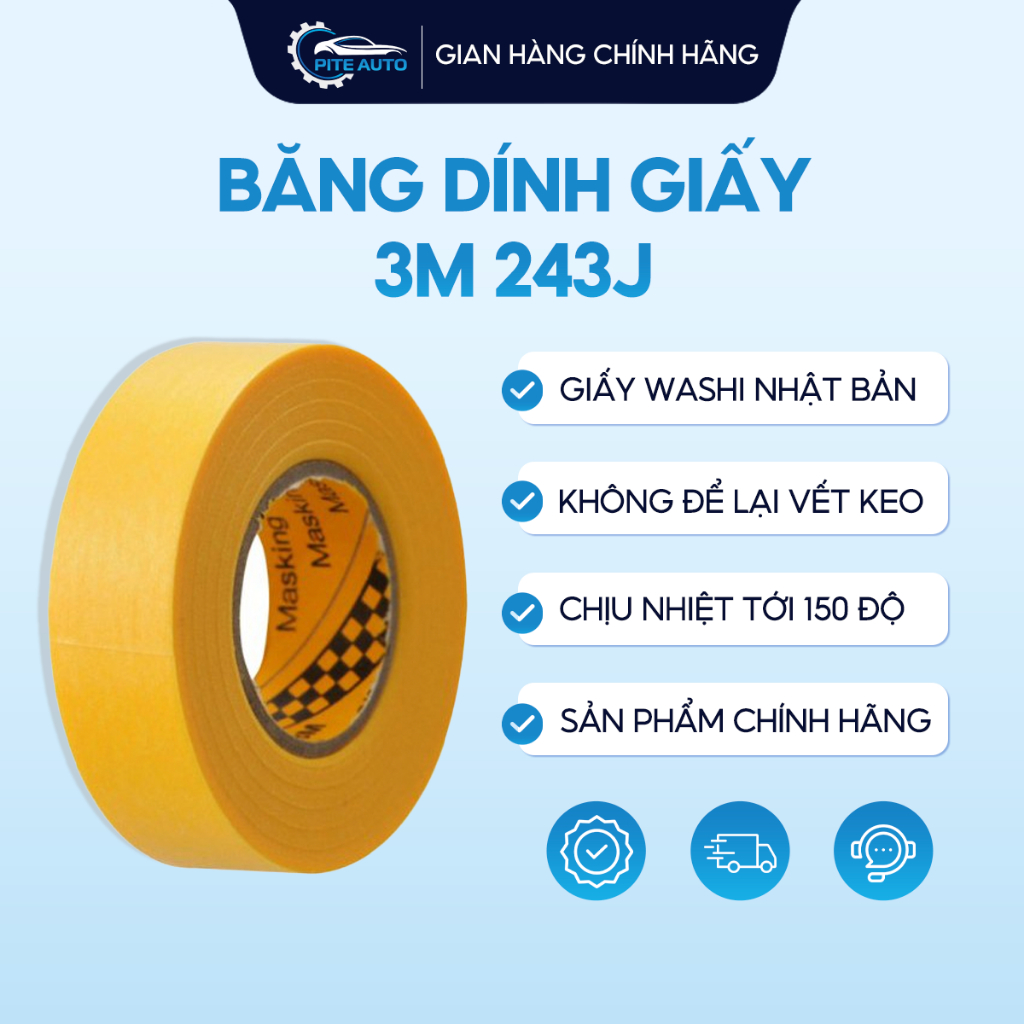 Băng dính giấy 3M 243J, băng keo giấy chất liệu giấy Washi Nhật Bản, không để lại vết băng keo ...