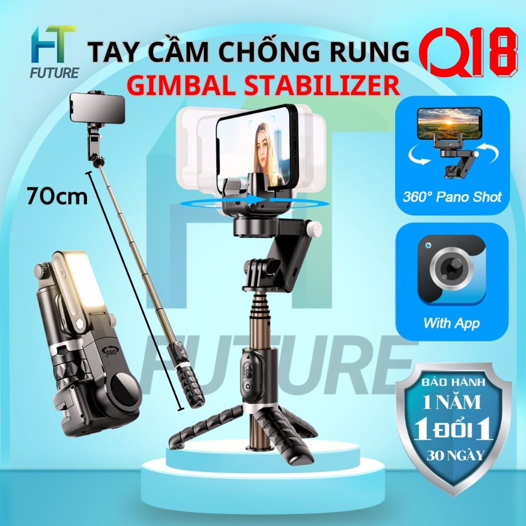 Gimbal Chống Rung Điện Thoại Q18 Tay Cầm Chống Rung Gậy Tự Sướng Có Đèn LED Xoay 360 Độ | Shopee ...