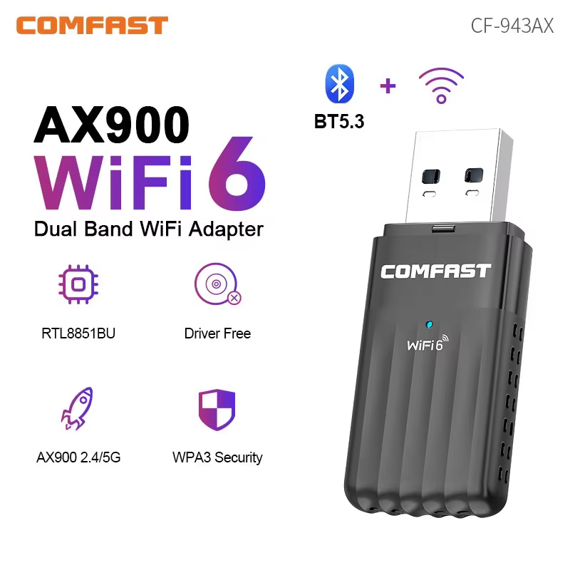 Bộ chuyển đổi USB WiFi6 Bluetooth 5.3 Comfast AX900 Wifi và Bluetooth 2 trong 1 Băng tần kép 2 ...