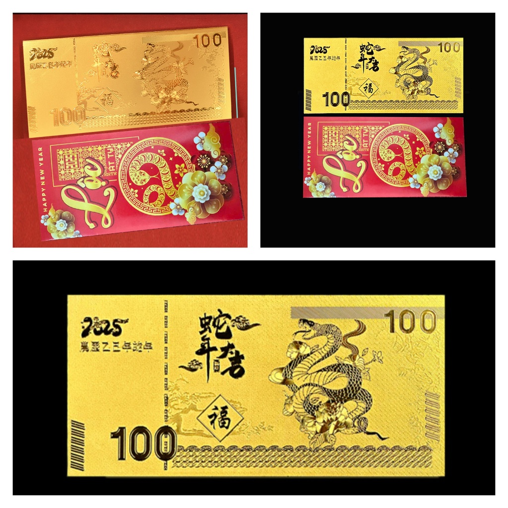 Set 2 tờ Tiền lì xì 2025 Tiền Con rắn Macao 100 Mạ Vàng Plastic M1 2025 ...