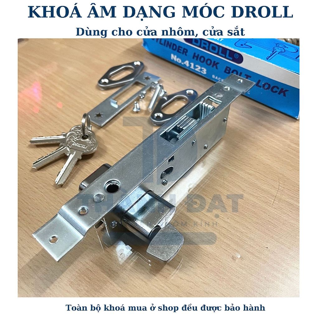 [Chính hãng] Khóa âm cửa lùa Droll dạng móc (Dùng cho cửa nhôm, cửa sắt ...