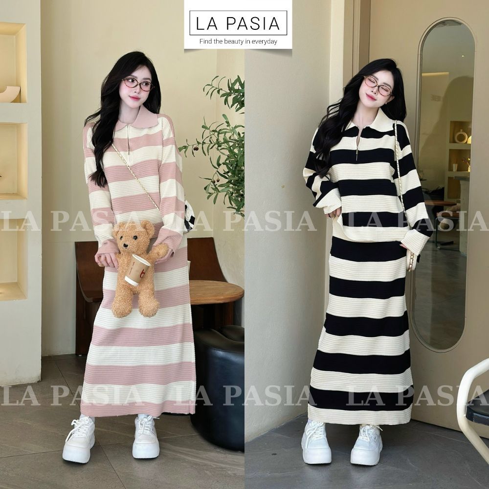 Set Váy Len Kẻ Áo Polo Dáng Dài Sang Chảnh LAPASIA LP84, Set Len Nữ Thu ...