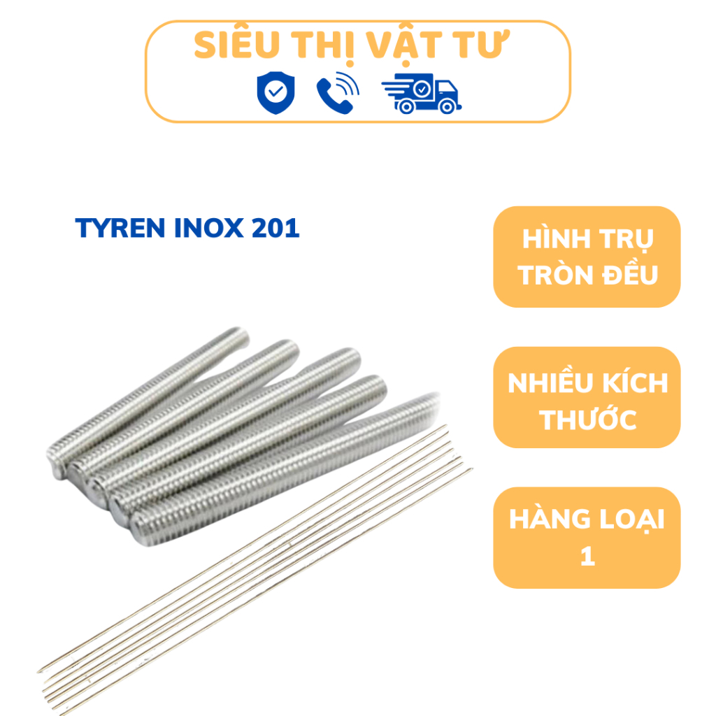 Tyren inox , thanh ren inox 201 và 304 - kích đỡ M6, M8, M10, M12 (1 ...