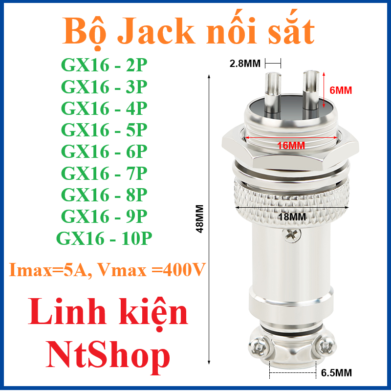 BỘ JACK NỐI SẮT GX16-2P, GX16-3P, GX16-4P, GX16-5P, GX16-6P, GX16-7P, GX16-8P, GX16-9P, GX16-10P ...