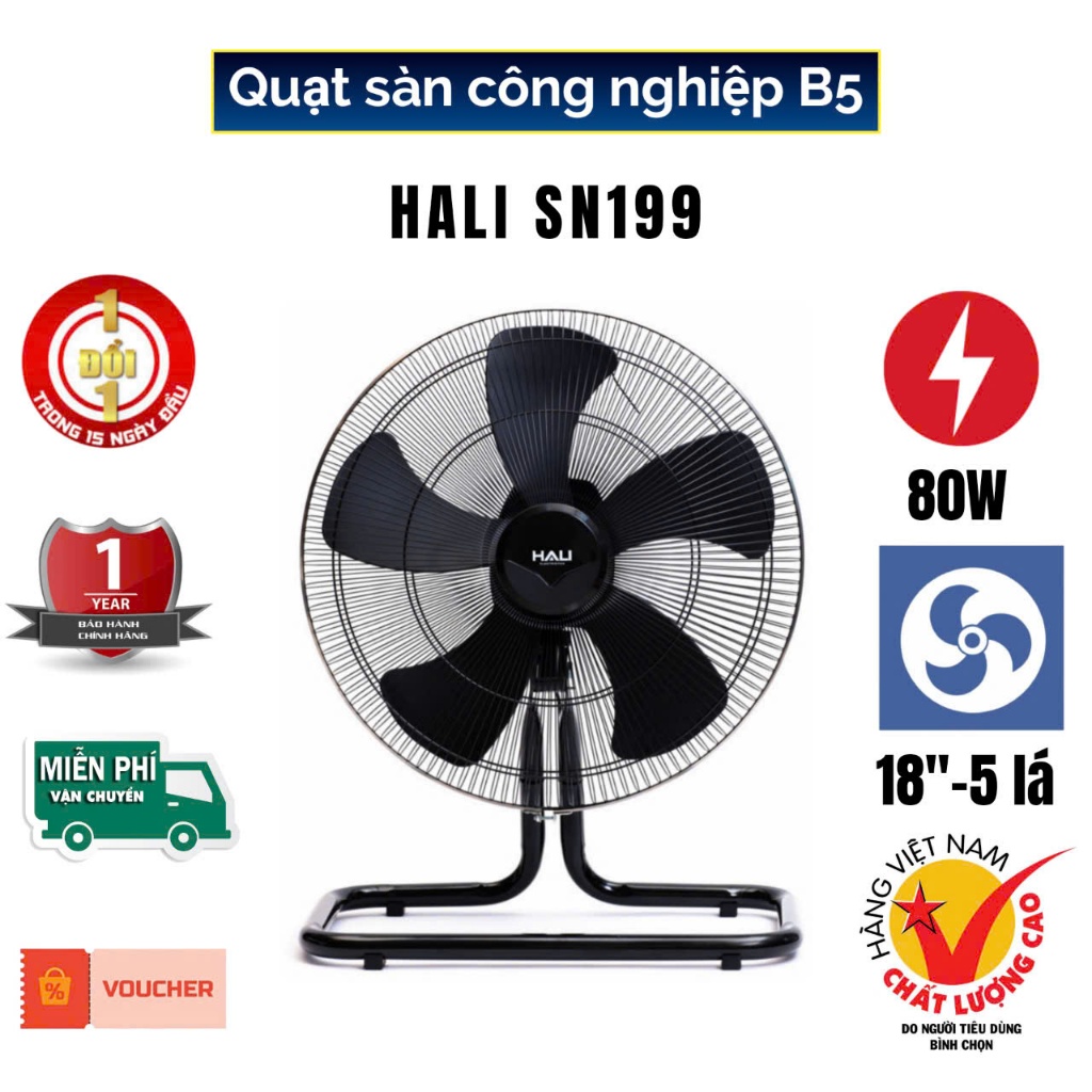 Quạt Sàn Công Nghiệp B5 HALI SN199 - Động Cơ Motor Dây Đồng 80W - Cỡ ...