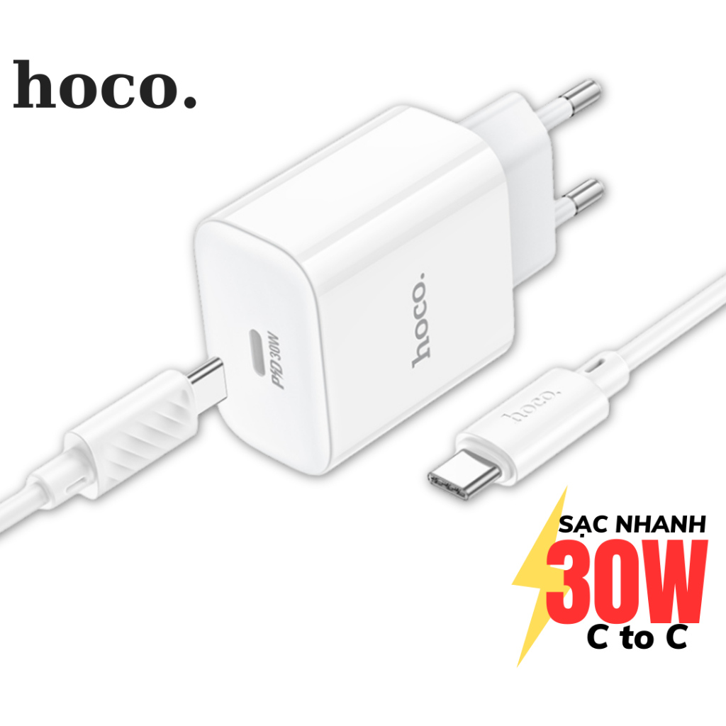 Bộ sạc nhanh Type C 30W Hoco C76A pro củ sạc PD30W kèm dây C to C cho Phone 15 16 samsung xiaomi ...