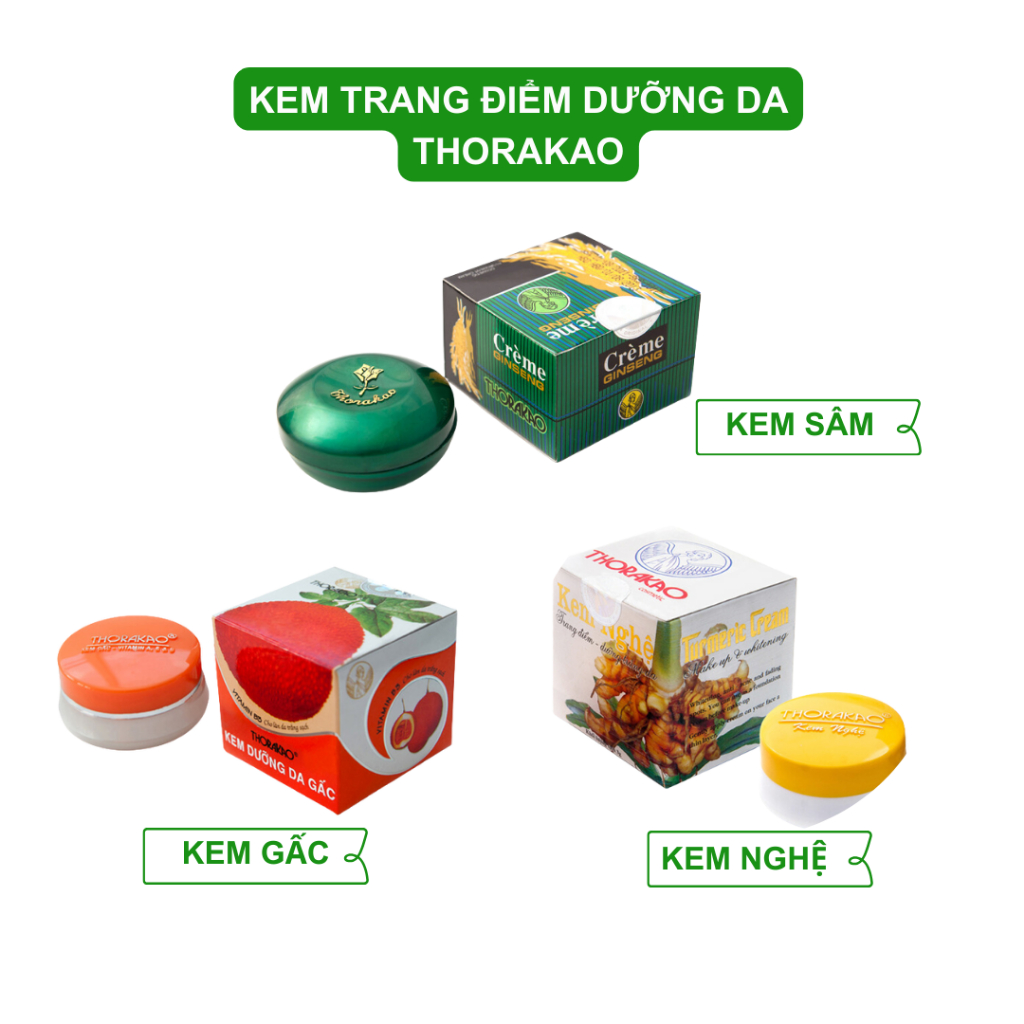 Kem trang điểm dưỡng da Thorakao kem nghệ 3g / Kem gấc 3g / Kem Sâm 7g ...