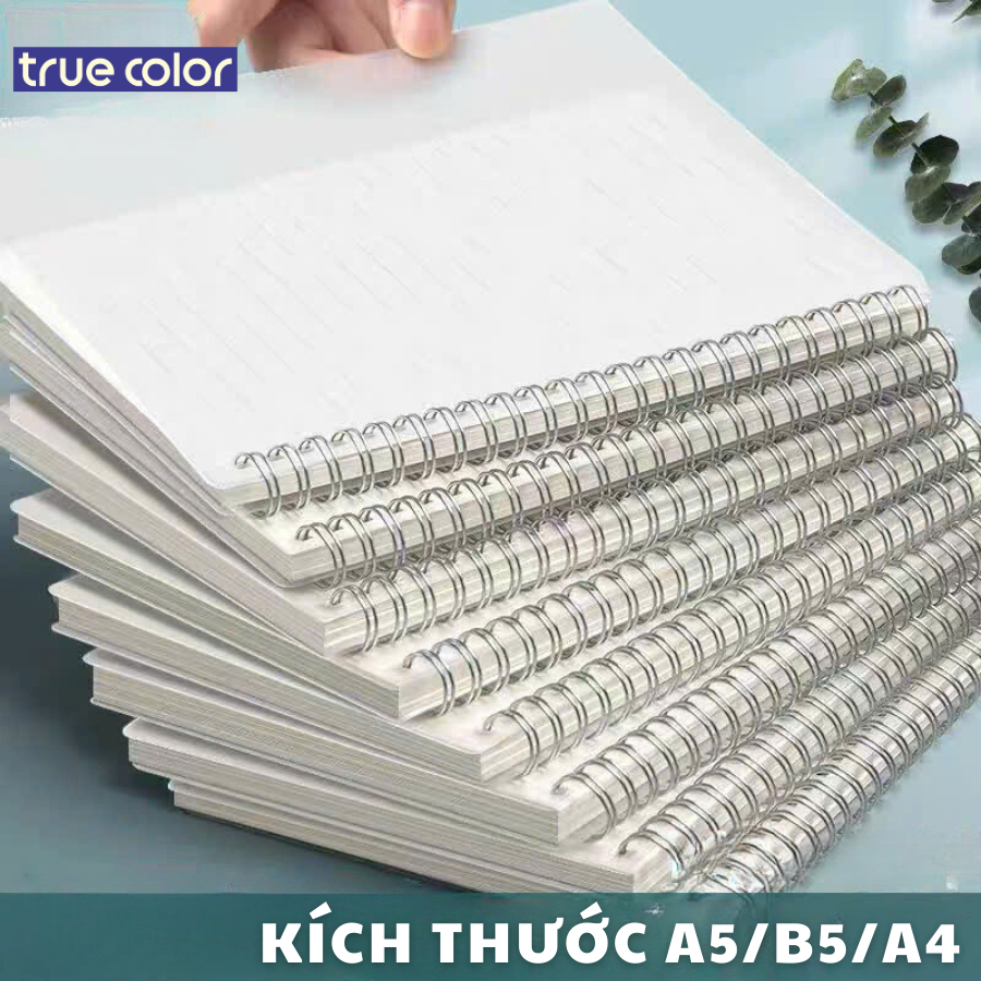 Sổ lò xo A5/B5/A4 bìa nhựa trong suốt 160 Trang, vở lò xo kép giấy chống lóa caro vuông, kẻ ...