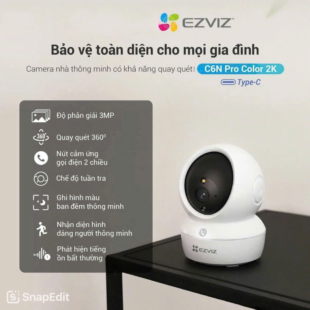 Camera EZVIZ C6N Pro 3.0MP (2K) Xoay 360 Độ- Đàm Thoại 2 Chiều- Có Màu Ban Đêm - Chính Hãng ...
