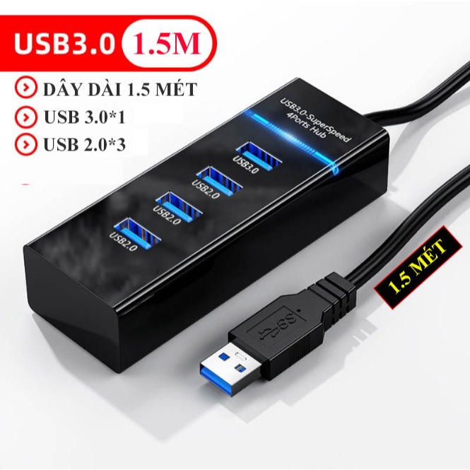 Bộ chia 4 cổng USB 3.0 dài 1.5 mét và dây nói dài cổng USB dài 2 mét ...