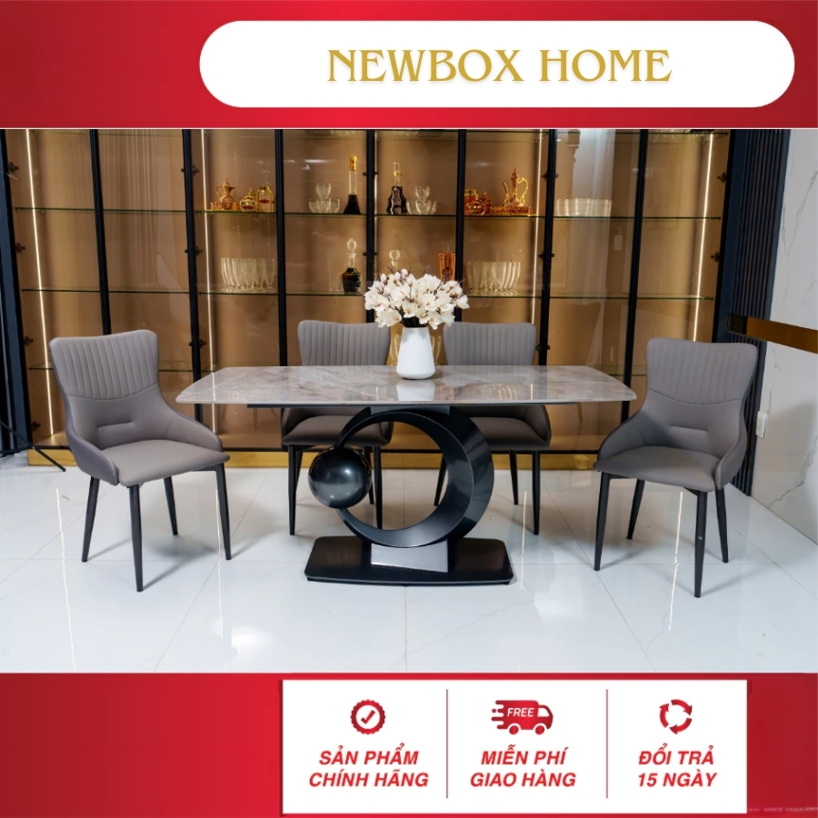 Bộ Bàn Ăn Mặt Đá Ceramic Ghế Ăn Da VULIT, Bộ Bàn Ăn Cơm Kết Hợp Bàn Đá Chân Mặt Trăng - Newbox ...