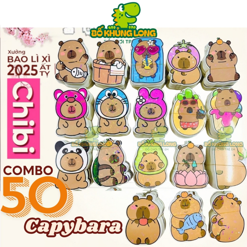 Combo 50 Lì Xì Chibi Capybara Labubu Bé Na Siêu Cute Có Phản Quang HÀNG ...