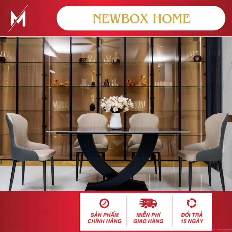 Bộ Bàn Ăn Mặt Đá Ceramic Ghế Da MUSSEL Kết Hợp Bàn Đá Chân X Cung Màu Cam Newbox Home - Hàng ...