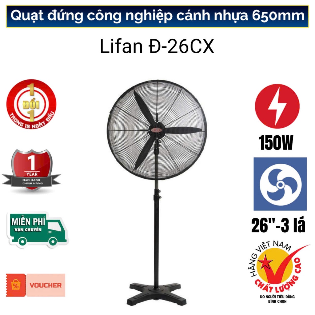 Quạt Đứng Công Nghiệp LIFAN Đ-26CX - Động Cơ Dây Đồng 100% 100W - Cỡ ...
