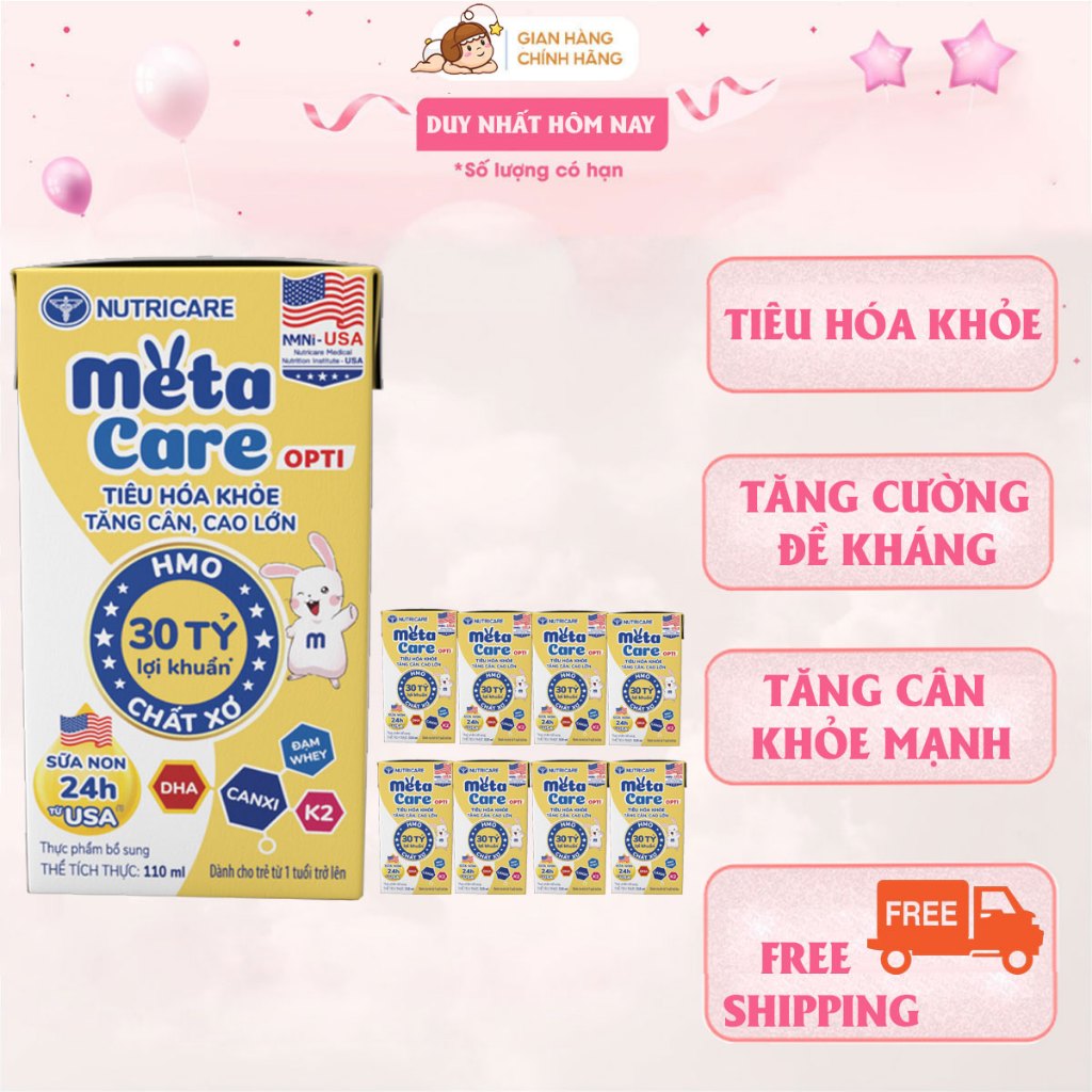 Thùng sữa bột pha sẵn Nutricare Metacare opti vàng nước cao cấp loại 110ml x 48 hộp | Shopee ...