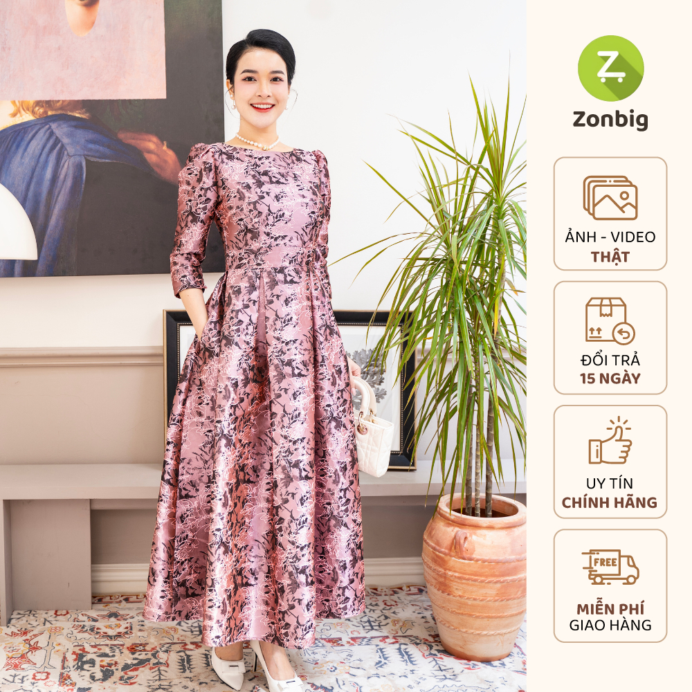 Đầm trung niên sang trọng - Thời trang Zonbig - Đầm xòe chất liệu Tapta lụa thêu hoa nổi - Y1371 ...