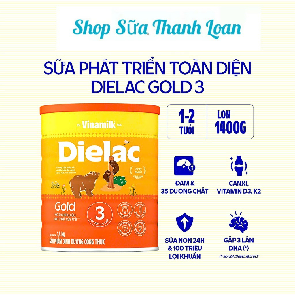 [HSD T10-2026] [Mẫu Mới] Sữa Bột Vinamilk Dielac Alpha Gold 3 - Hộp Thiếc 850g/ 1400g. | Shopee ...