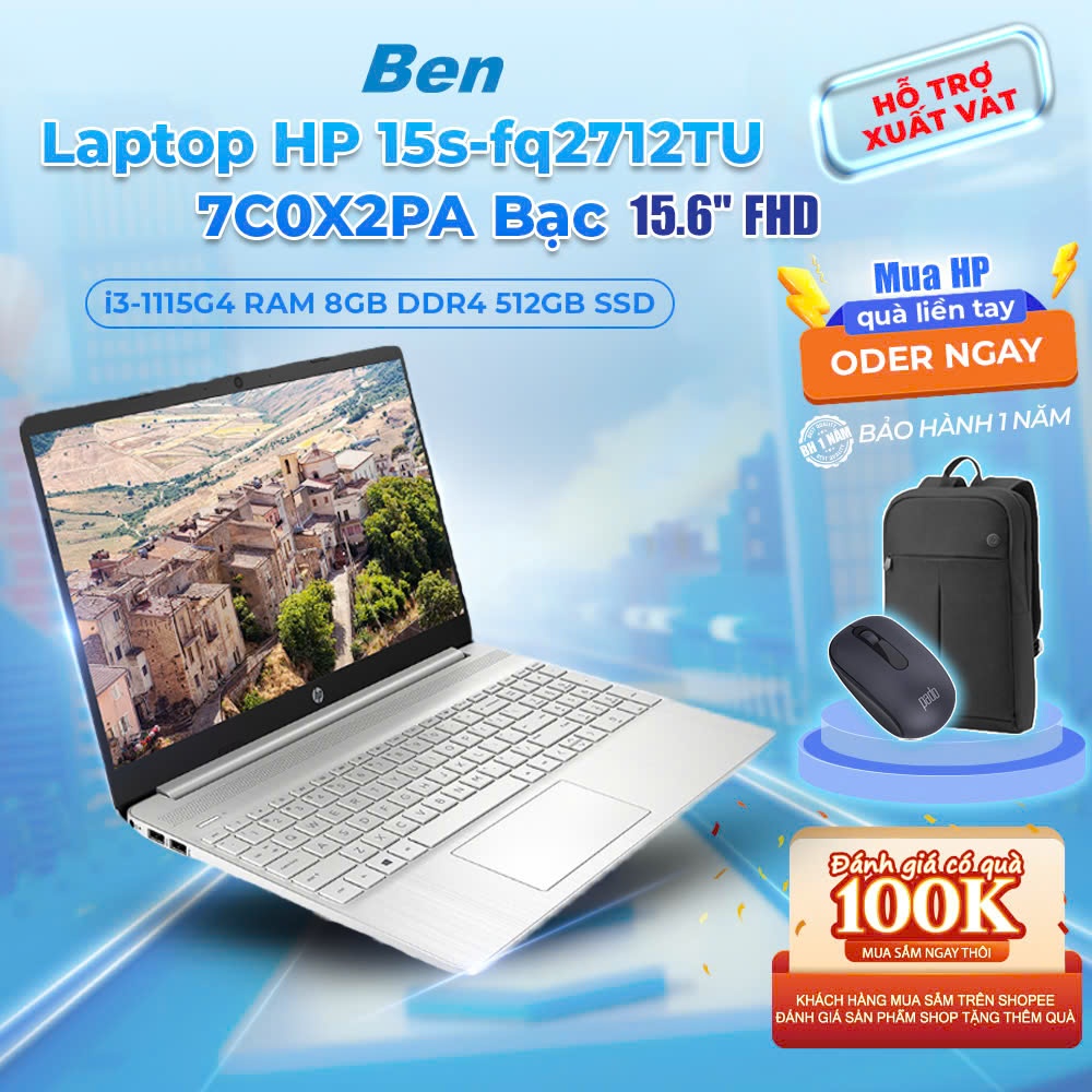 [Nhập ELHP12 giảm 15% tối đa 3TR] Laptop HP 15s-fq2712TU (7C0X2PA)/ Intel Core i3-1115G4 / RAM ...