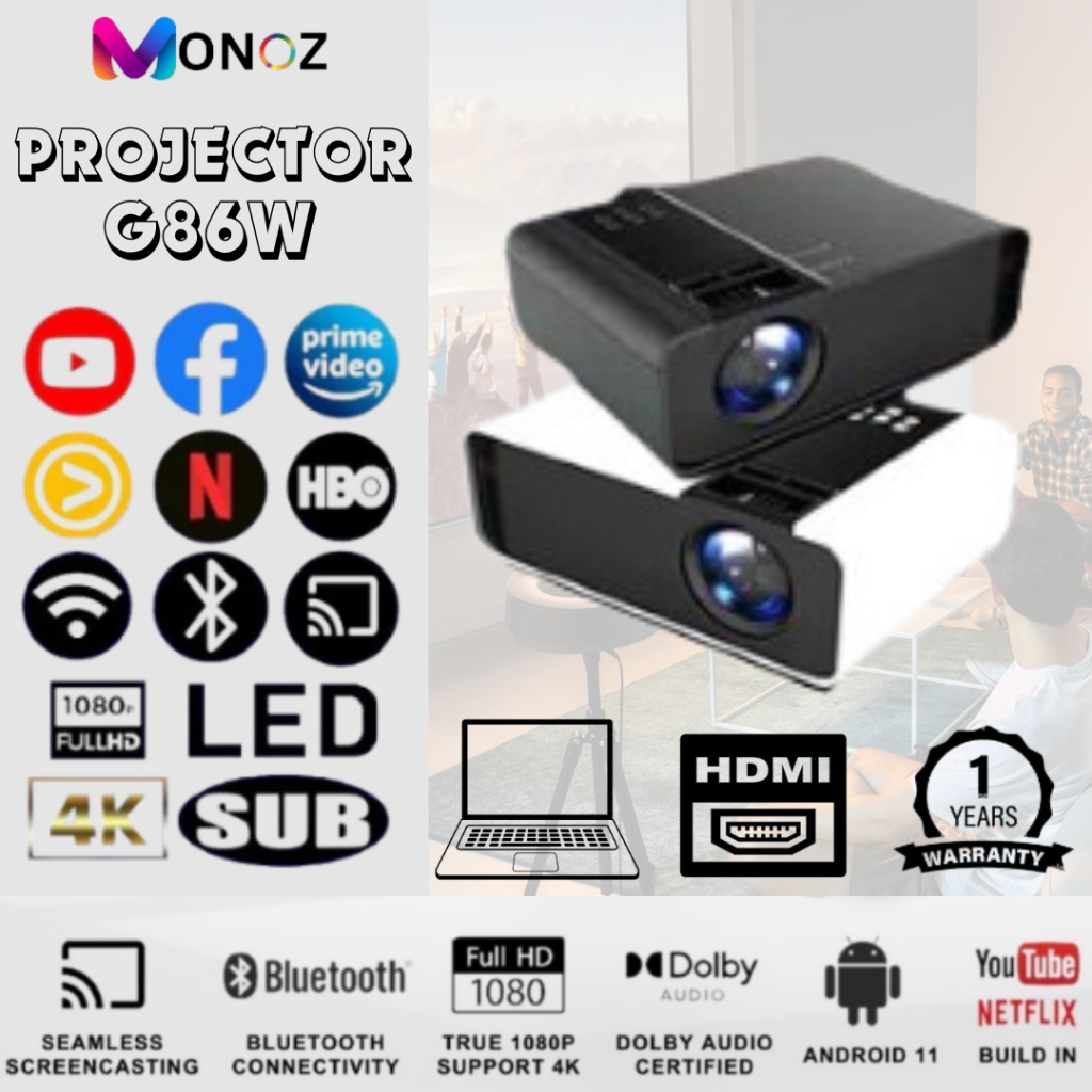 Máy chiếu MONOZ G86 Có thể bảo vệ 7500 lumens FULL HD Android 1080P ...