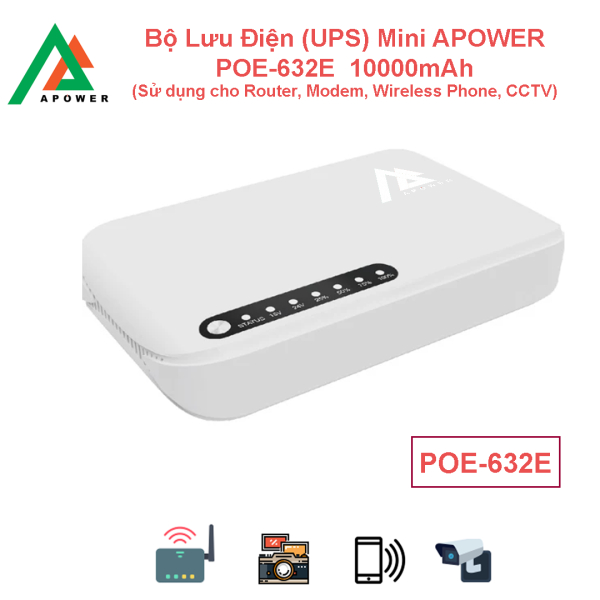 Bộ Lưu Điện UPS DC Mini APOWER POE-632E 10000mAh (Sử dụng cho Router ...