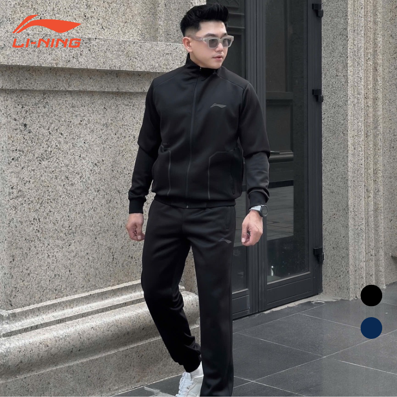 Bộ thể thao nam thu đông cổ trụ, bộ nỉ nam lining chất nỉ poly dày rặn ...