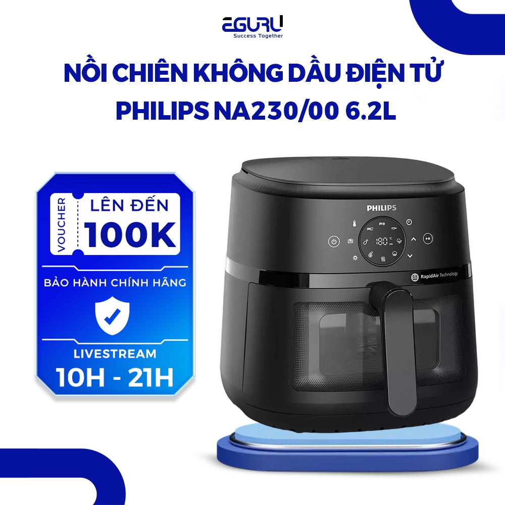 Nồi Chiên Không Dầu Điện Tử Philips NA230/00 6.2L 1700W Cửa Sổ Kính ...