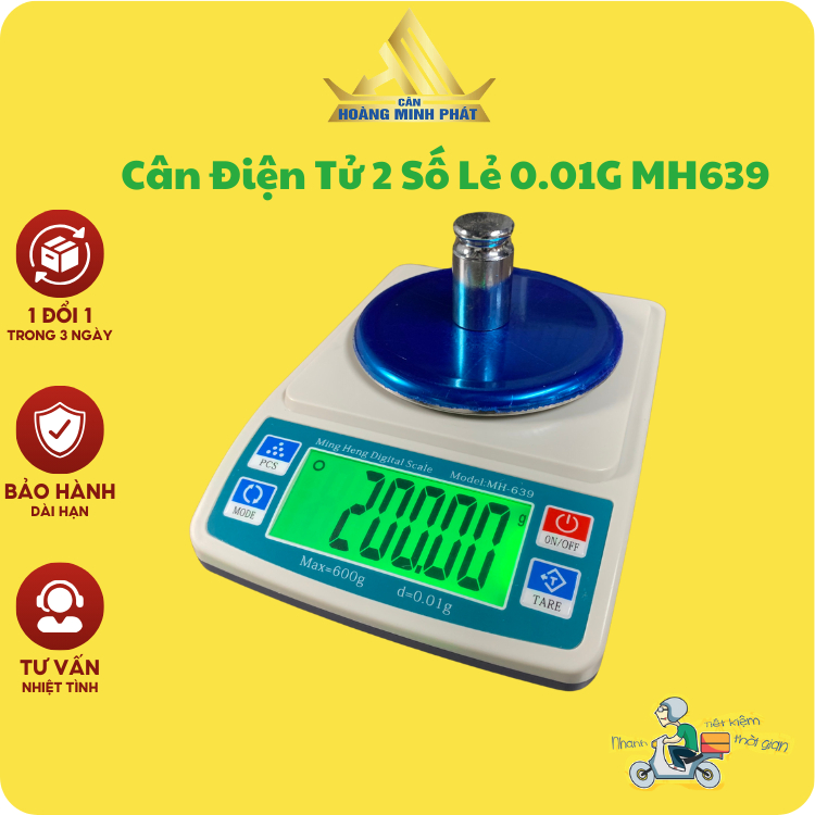 Cân điện tử 2 số lẻ định lượng 0.01g đến 600g 1kg 2kg MH639 dùng cân mũ cao su, phòng thí nghiệm ...