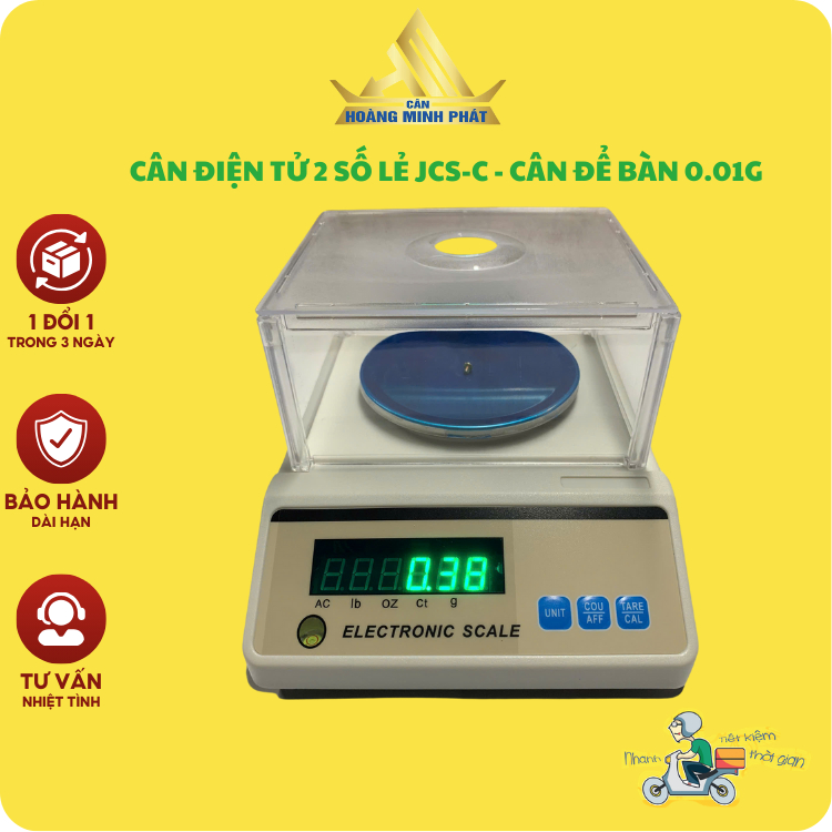 Cân điện tử để bàn 2 Số Lẻ 0,01g đến 300g 600g 1kg 2kg 3kg JCS-C, Kèm lòng kính chắn gió ...