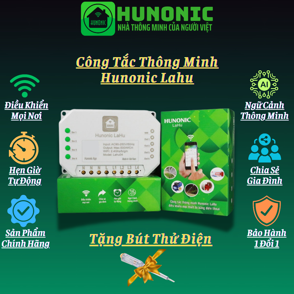 Công Tắc Thông Minh Kết Nối Wifi Hunonic Lahu 4 Kênh Điều Khiển Mọi ...