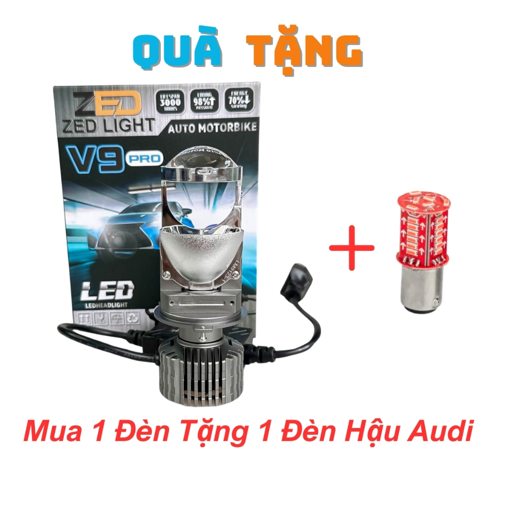 (Tặng Hậu Audi) Đèn Pha Bi Cầu V9 PRO ZEDLIGHT 60W 12,24V DC H4 Bản Cao ...