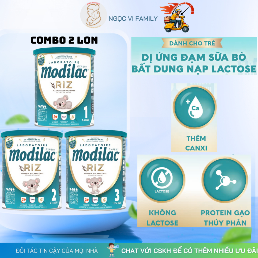 Combo 2 lon sữa Modilac Riz 800g Số 1,2,3 cho bé dị ứng đạm bò và bất ...