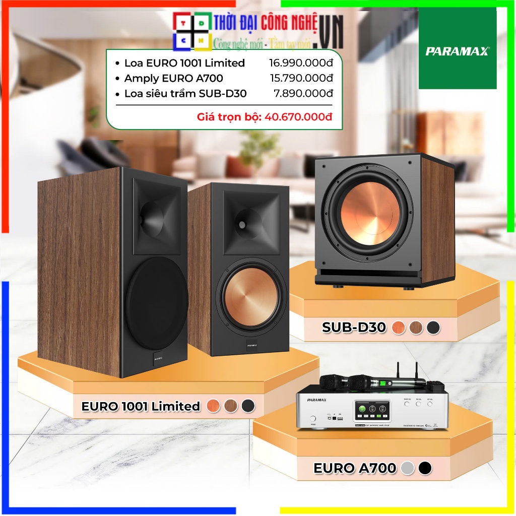 Trọn Bộ Karaoke & Nghe Nhạc PARAMAX: EURO 1001 LIMITED + AMPLY EURO A700 + SUB D30 | Shopee Việt Nam