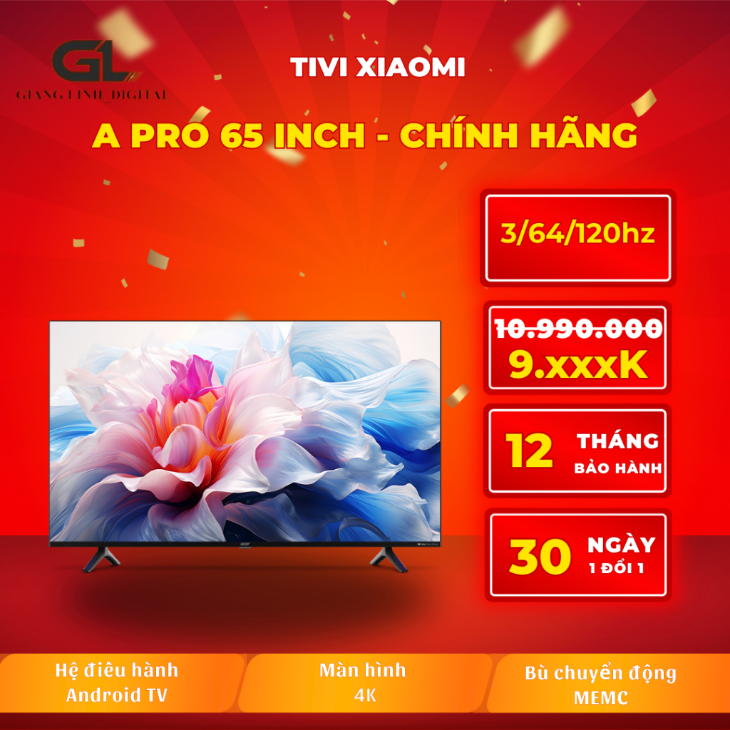 Tivi Xiaomi A Pro 65 Inch – Tần số 120Hz, Màn hình 4K, Độ sáng 400 nit (Bản nội địa) | Shopee ...
