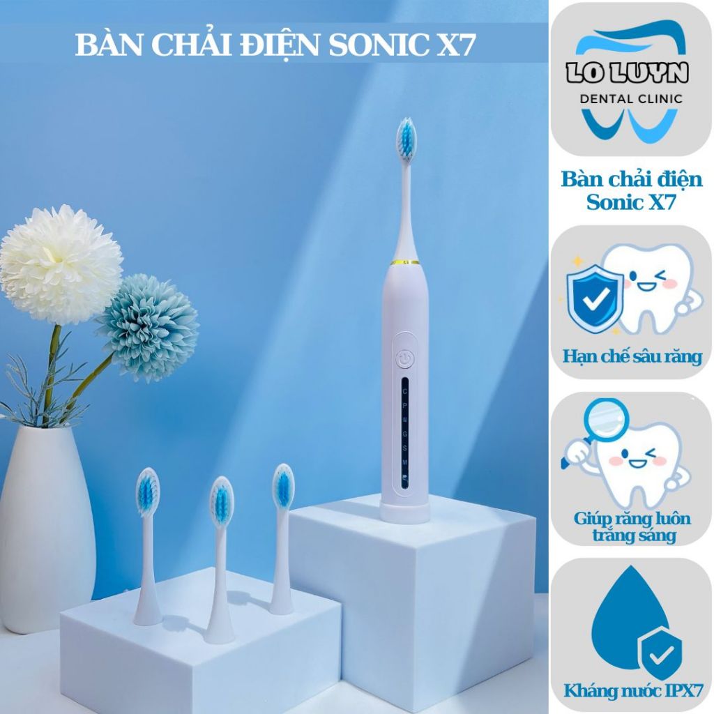 Bàn chải điện Sonic X7, bàn chải rung sóng âm 6 chế độ đánh sạch gấp 20 ...