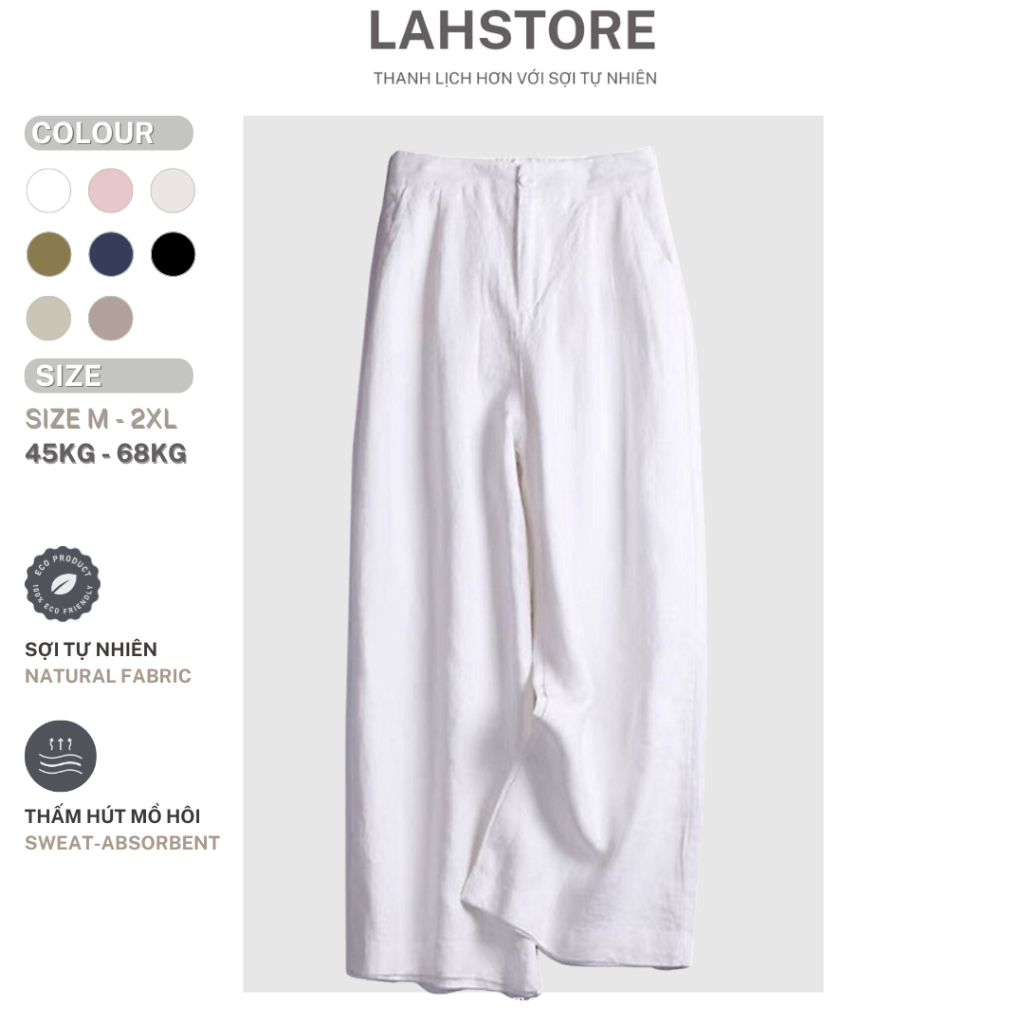 Quần dài ống suông rộng linen LAHSTORE cạp cao đũng ngắn lưng thun QD01 ...