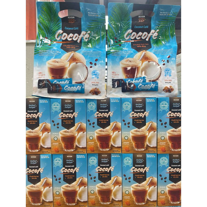 Cà Phê Hoà Tan Sữa Dừa Cocofe Coconut Cafe (Ban Me Gold) gói 480g/ Hộp ...