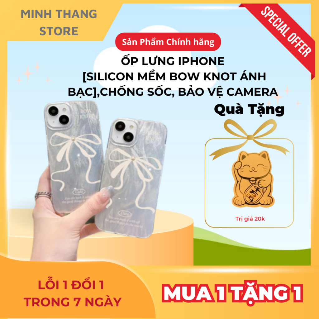 Ốp Lưng iPhone [Silicon Mềm Bow Knot Ánh Bạc],Chống Sốc, Bảo Vệ Camera ...