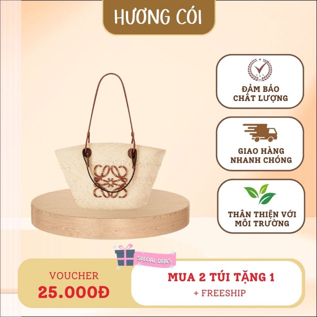 Túi cói tag logo gỗ hai quai dây da đeo vai cỡ lớn | Shopee Việt Nam
