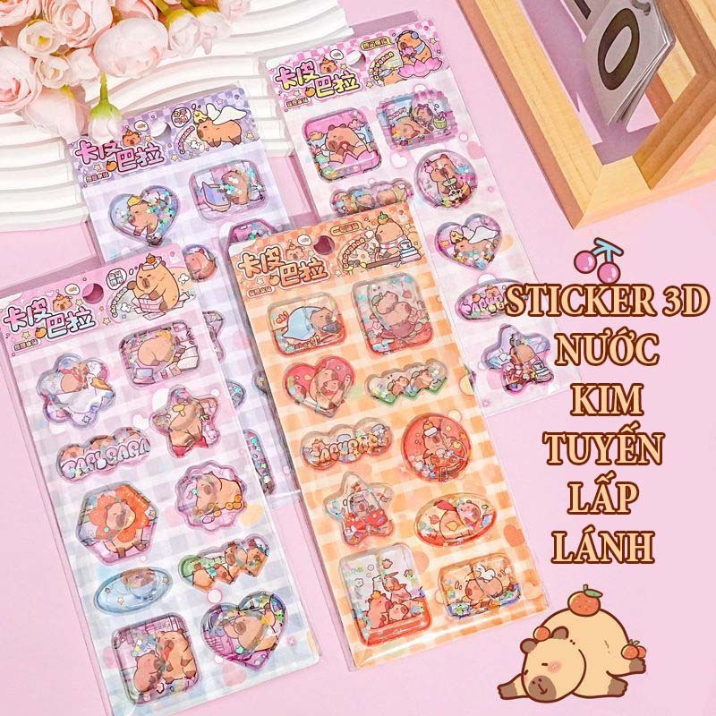 [Capybara] 🔥🔥🔥 Sticker nổi 3D Capybara Hình dán nhũ pha lê nước lấp ...