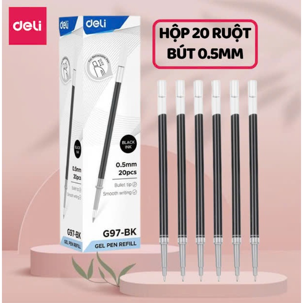 Hộp 20 ruột bút Deli G97 đen xanh 0.5mm ,Dùng cho tất cả các dòng bút bấm như A575,057 ,G118 ...
